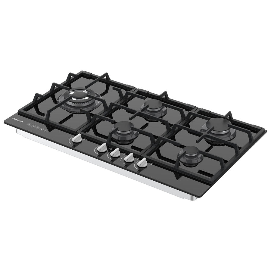 GASLAND 90cm 5 Burner Black Tempered Glass Gas Cooktop – Built-In LPG/NG AU