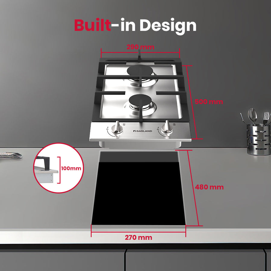 GASLAND Chef 2 Burner Gas Cooktop 30cm Stainless Steel Gas Stove NG/LPG ...