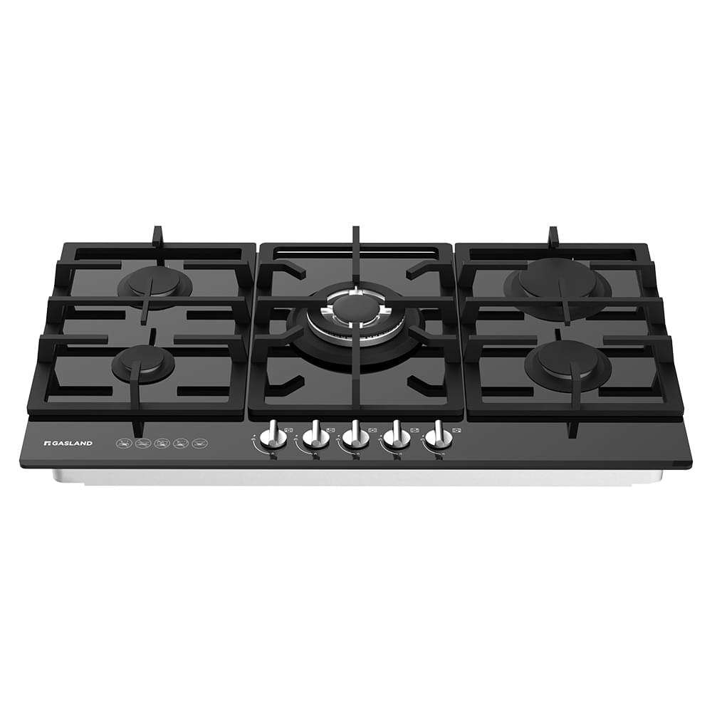 GASLAND Chef 5 Burner Gas Cooktop 90cm Black Tempered Glass Built-in ...