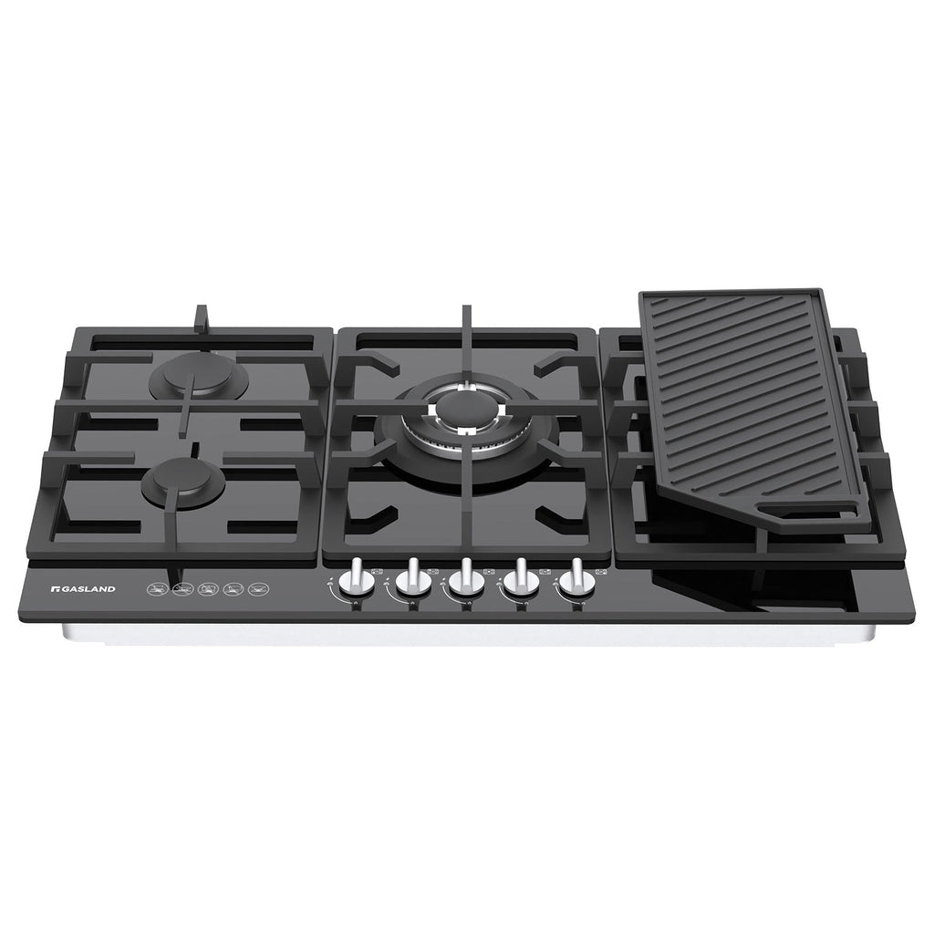 GASLAND Chef 5 Burner Gas Cooktop with Griddle 90cm Black Tempered ...